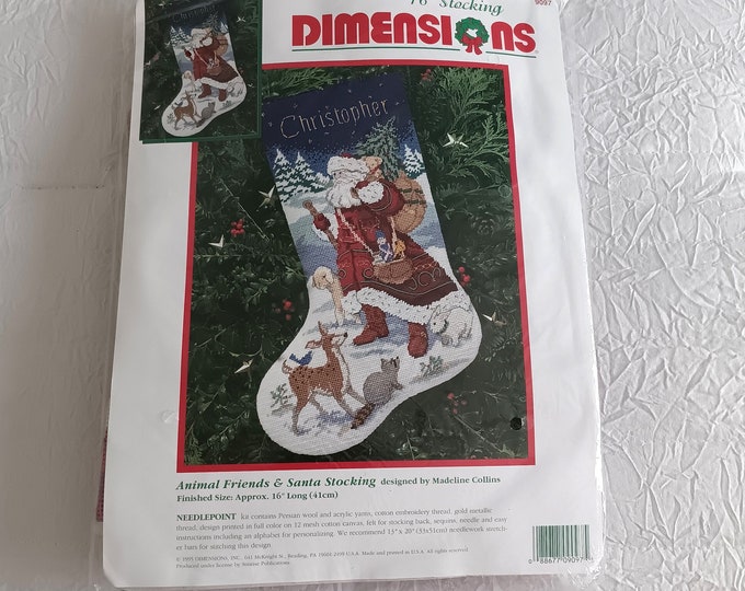 Vtg Christmas Stocking Kit ANIMAL FRIENDS & SANTA 1995 Dimensions New ...