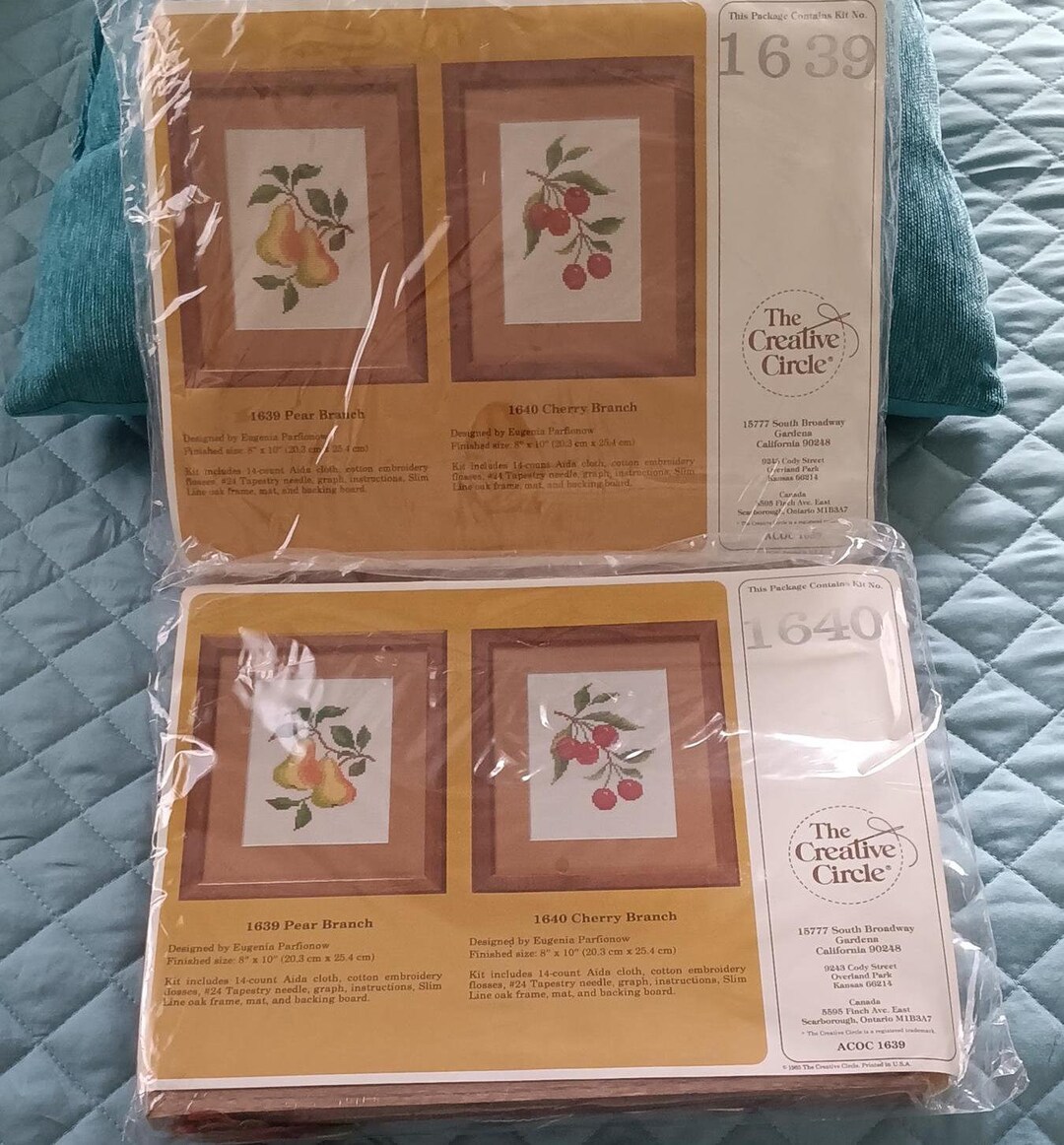Vtg 1985 Creative Circle Cross Stitch Kit 1639 Pear Branch & 1640 ...