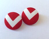 Items similar to Retro Red and White Chevron Stripe Fabric Button ...