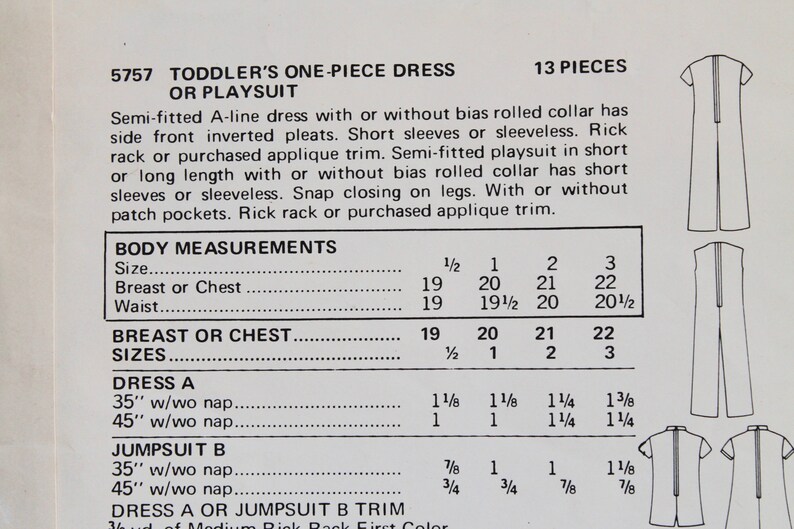 Toddler Sewing Pattern Vintage 1960s Toddlers Romper, Dress and ...