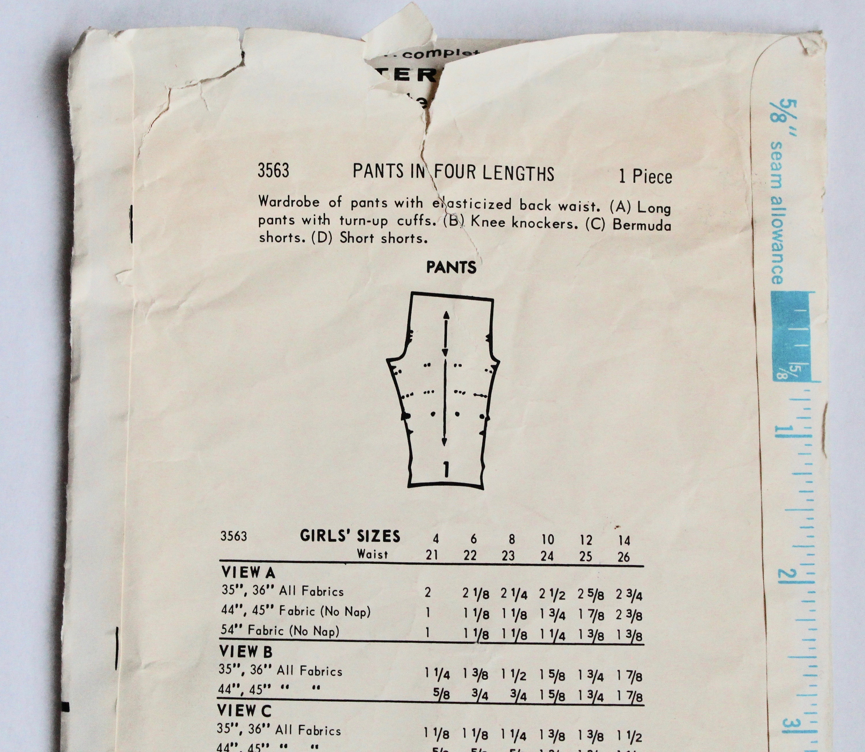Vintage 1960s Girls One Piece Pants and Shorts Sewing Pattern Size 4 ...