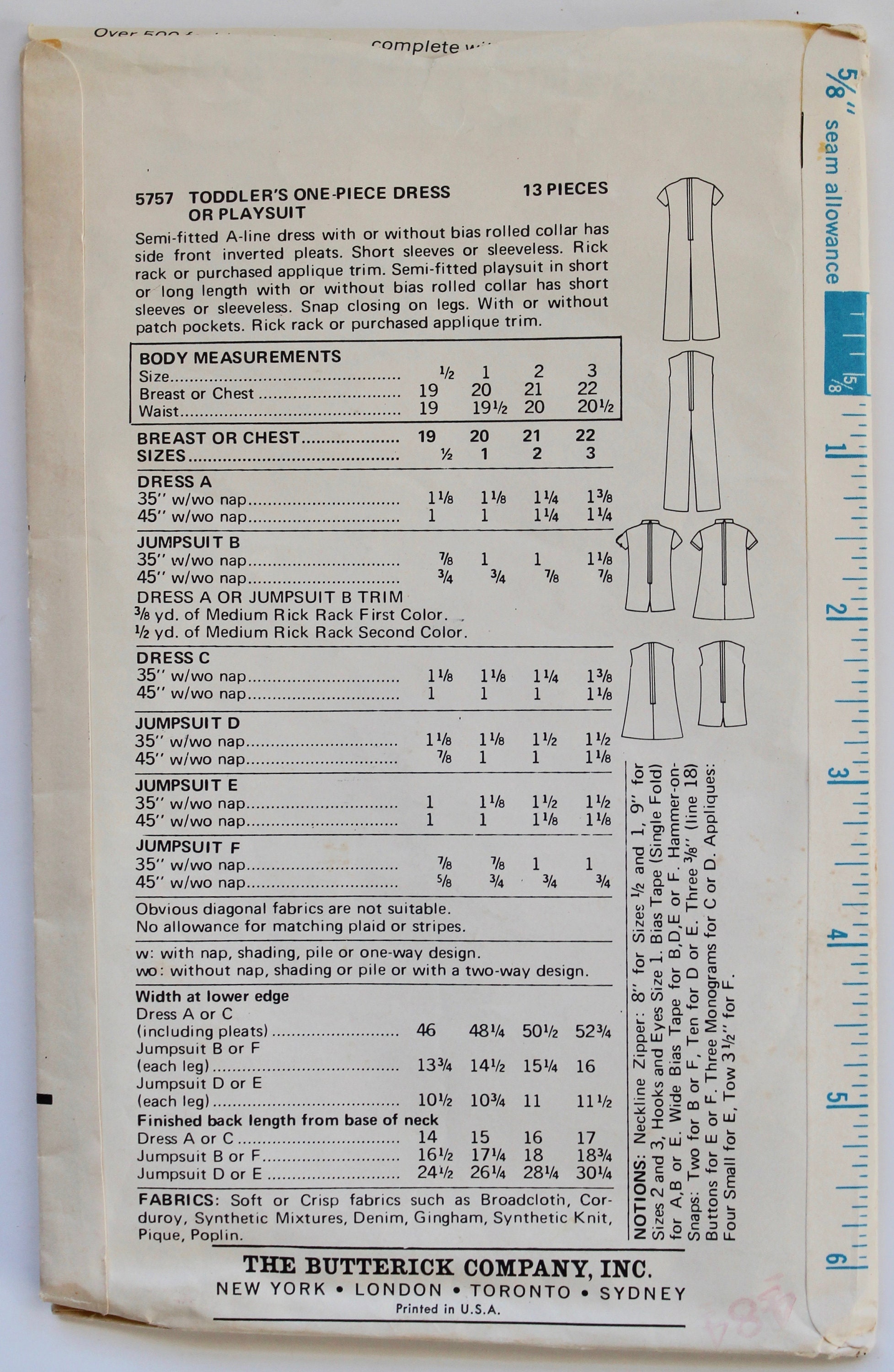 Toddler Sewing Pattern Vintage 1960s Toddlers Romper, Dress and ...