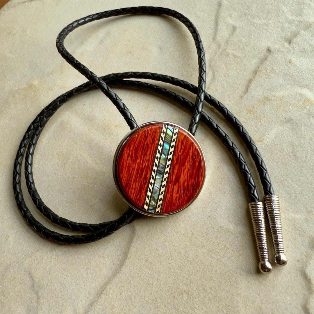 Handmade Padauk Wood Bolo Tie: Abalone Inlay, Western Leather, FSC ...
