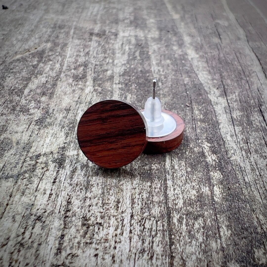 Rosewood Wood Stud Earrings, Wooden Earrings, Mens Stud Earrings, Wood ...