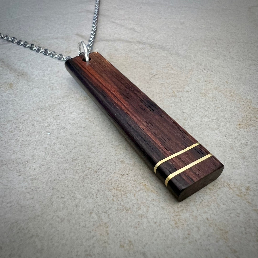 Rosewood Wood Brass Inlay Pendant for the 5th Anniversary, Handmade ...