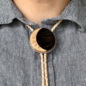 Wood Moon Bolo Tie With Inlay, Vintage Western Wear, Silver With ...