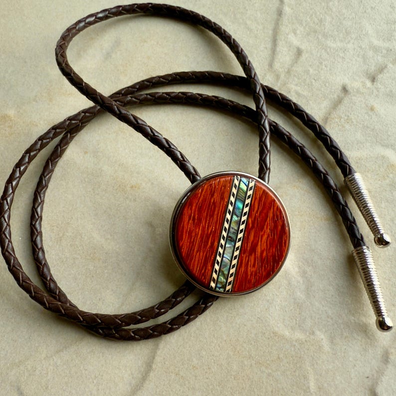 Handmade Padauk Wood Bolo Tie: Abalone Inlay, Western Leather, FSC ...