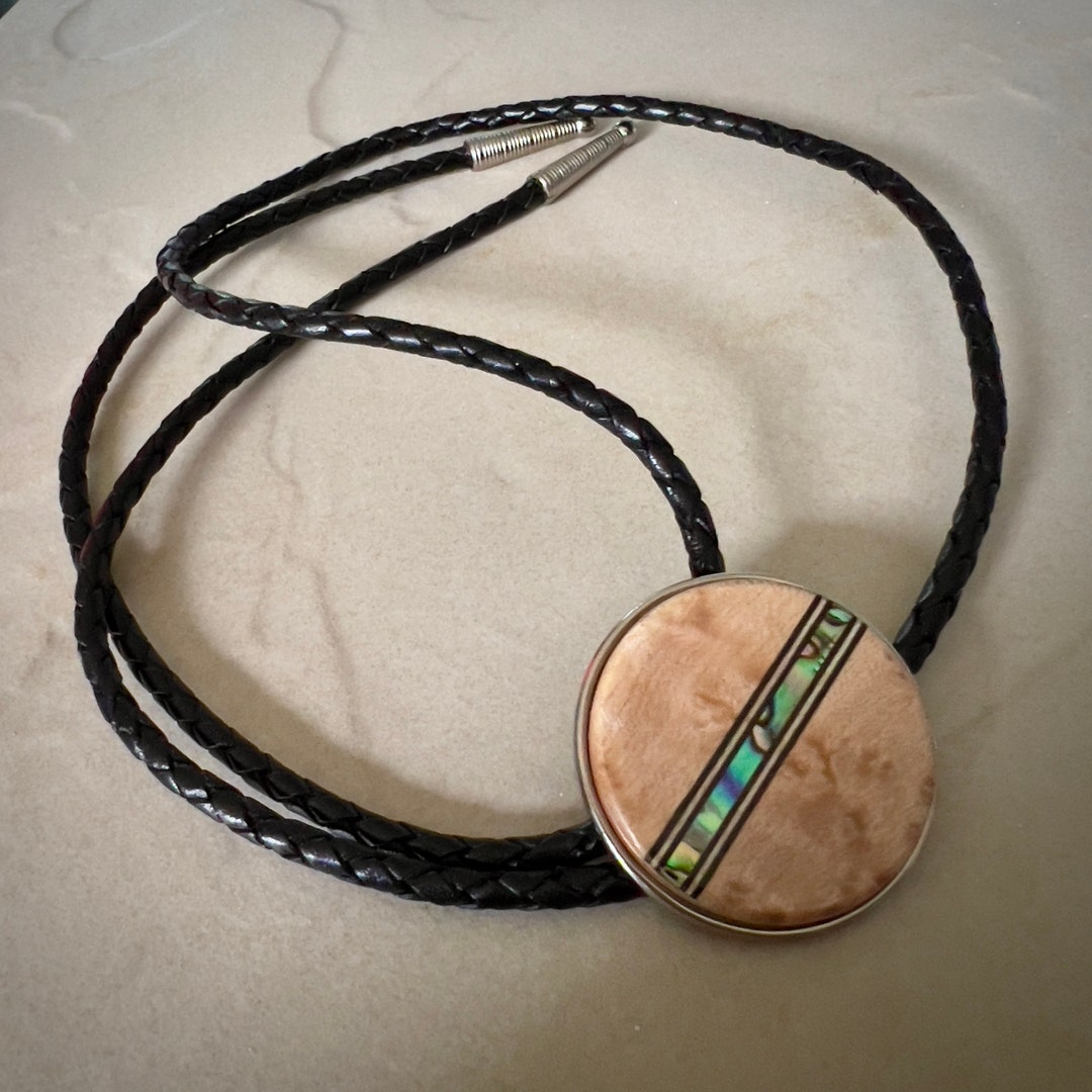 Handmade Maple Wood Bolo Tie: Abalone Inlay, Leather Cord, FSC ...