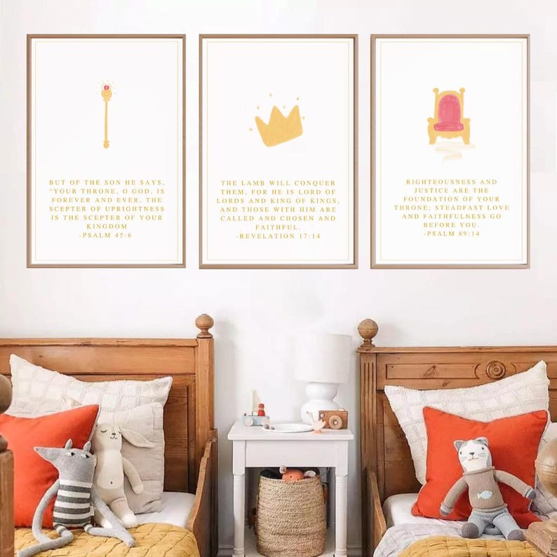 Scepter, Crown & Throne | Kids Bible Verse Set of 3 | Boy Nursery Wall ...