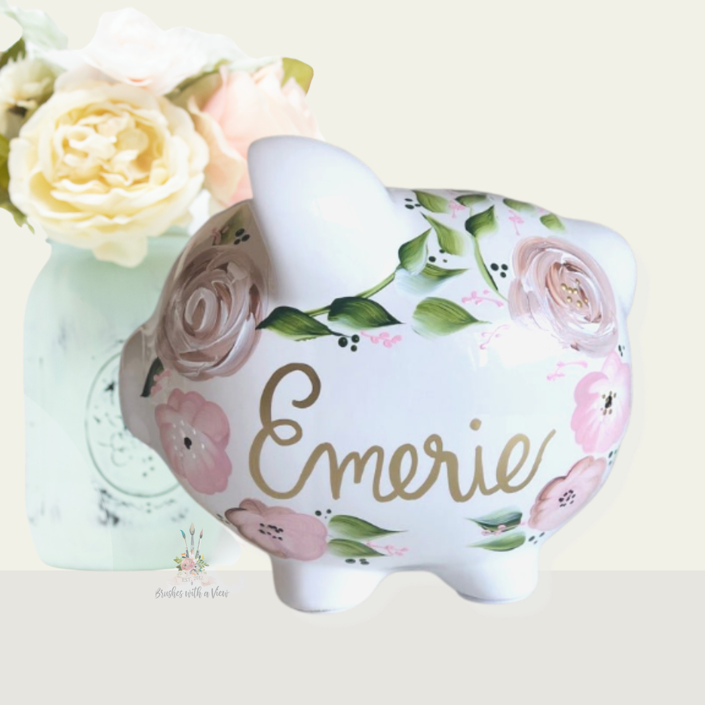 Personalized Piggy Bank for Girls Large Boho Painted Piggy | Etsy
