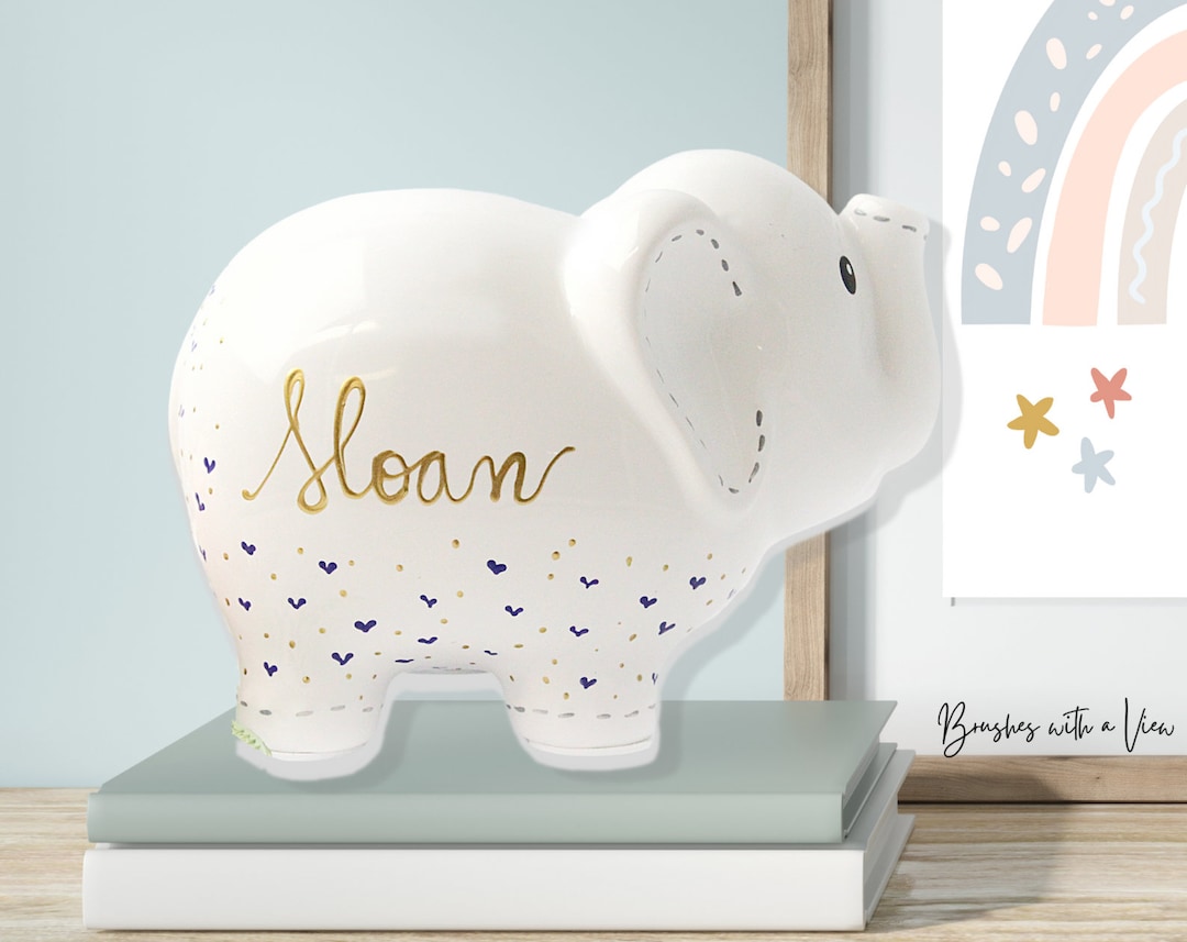 Personalized Baby Shower Piggy Bank Gift - Custom Purple Heart Piggy ...