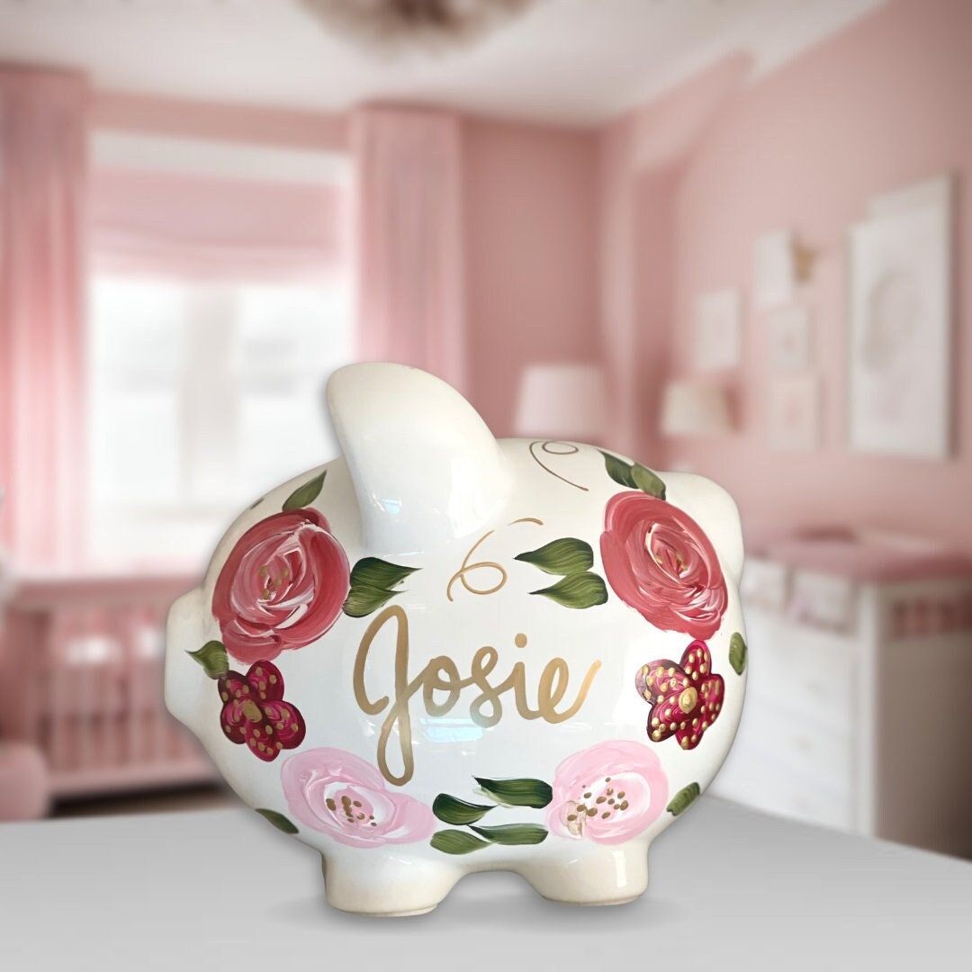 Large Boho Painted Bank, Baby Girl Gift, Personalized Piggy Bank for ...