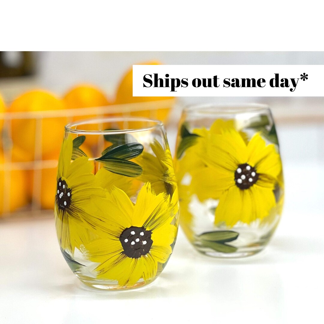 Hand Painted Sunflower Wine Glasses Set of 2 Perfect Sunflowers Gifts ...