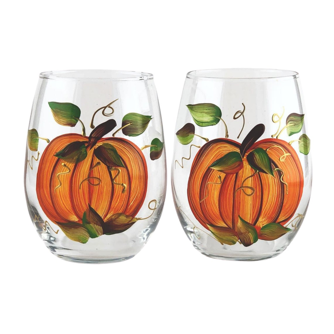 Hand Painted Pumpkin Fall Thanksgiving Wine Glass Set of 2 - Etsy