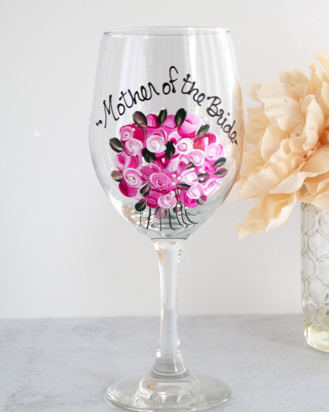 Hand Painted Mother of the Bride Wine Glass, Mother of the Groom Wine ...