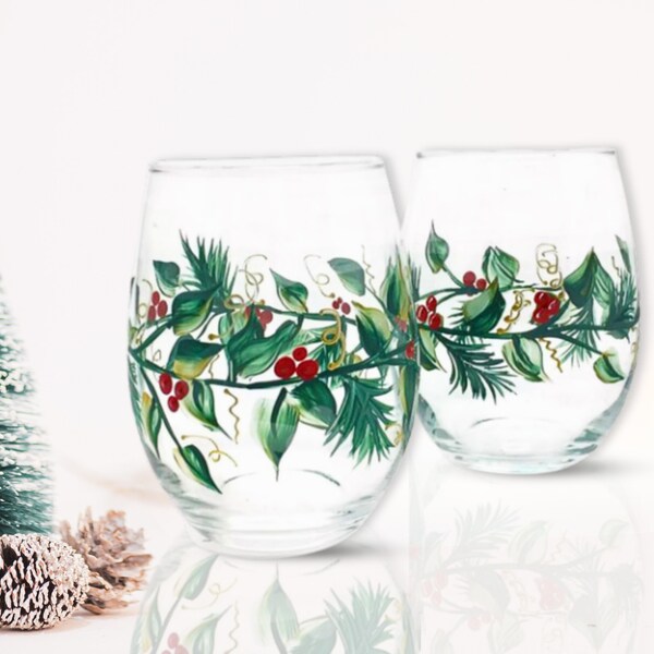Hand Painted Christmas Wine Glasses - Etsy
