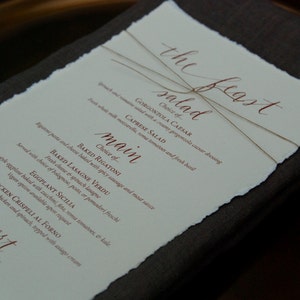 Custom Hand Calligraphy Menu - Hand Torn 100% Cotton Paper - Wedding ...