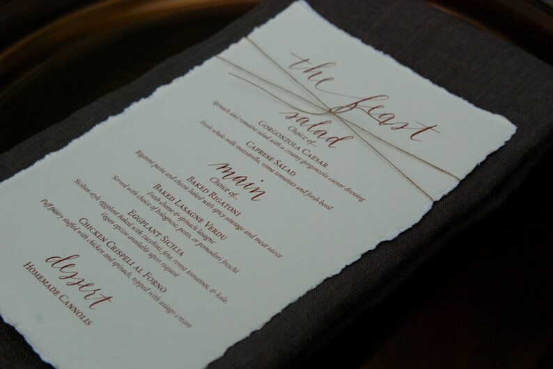 Custom Hand Calligraphy Menu Hand Torn 100% Cotton Paper | Etsy