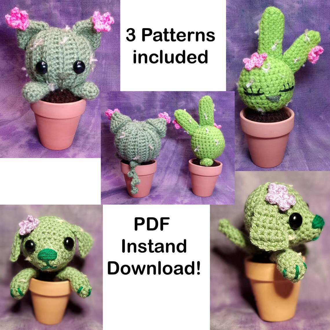 Crochet PDF Pattern Cactus Pets Kitty Catctus Bunny Cactus - Etsy
