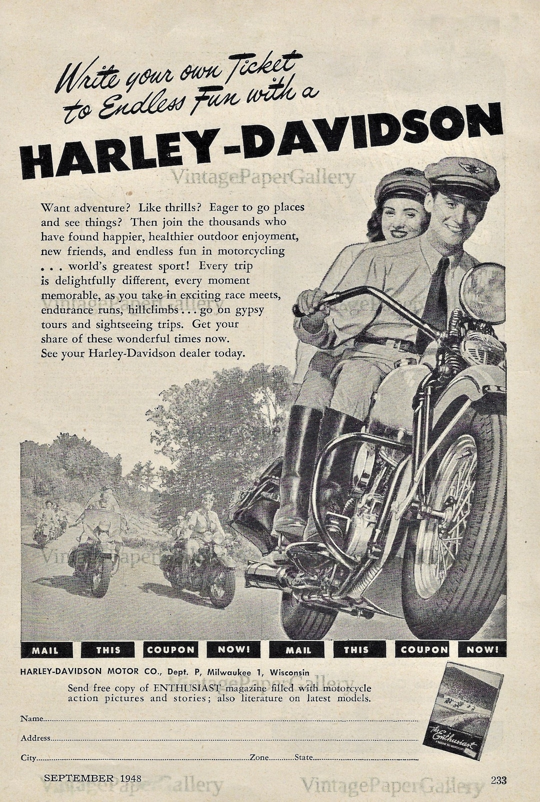 1948 H-D AD DOWNLOAD Original Vintage Harley-davidson Motorcycle Ad - Etsy