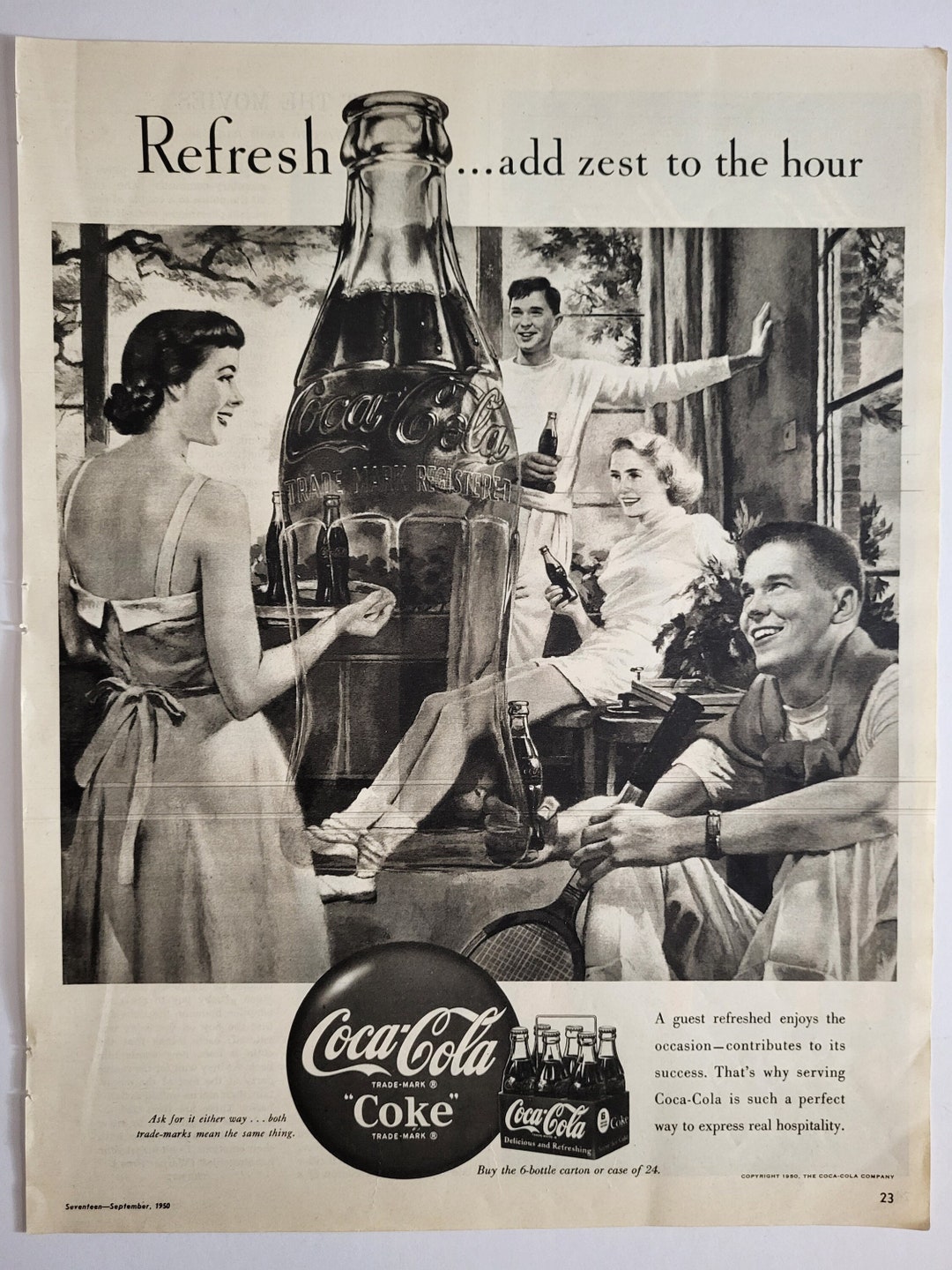 1950 Coke Ad Original Black & White Vintage Coca-cola Ad Ready to Frame ...