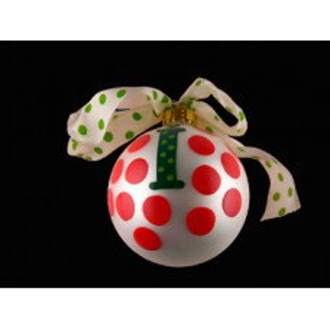 Coton Pottery Hand Painted Green "i" Initial and Red Polka Dots Holiday ...