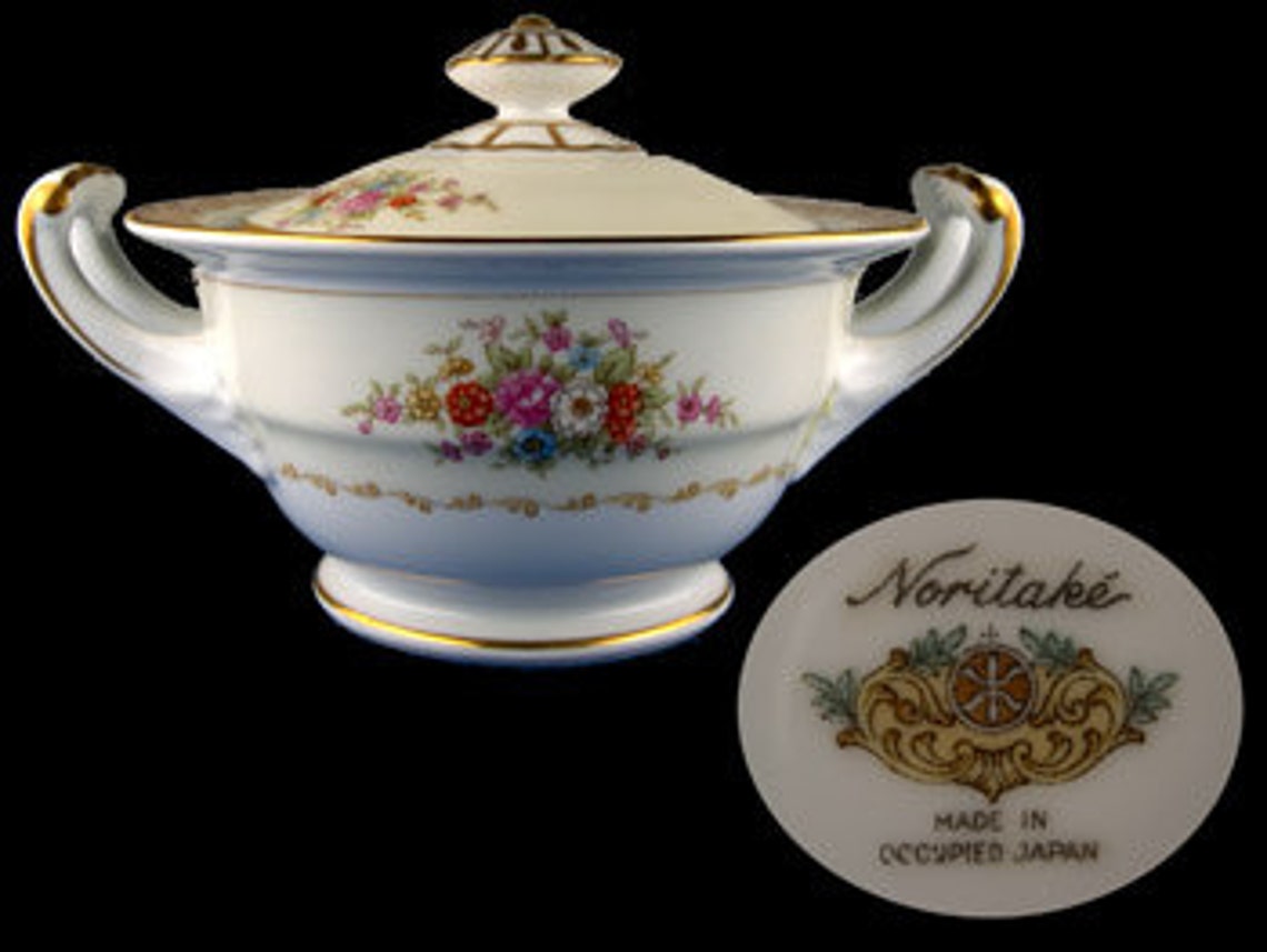Vintage Noritake Mystery Pattern Covered Handled Sugar Bowl - Occupied ...