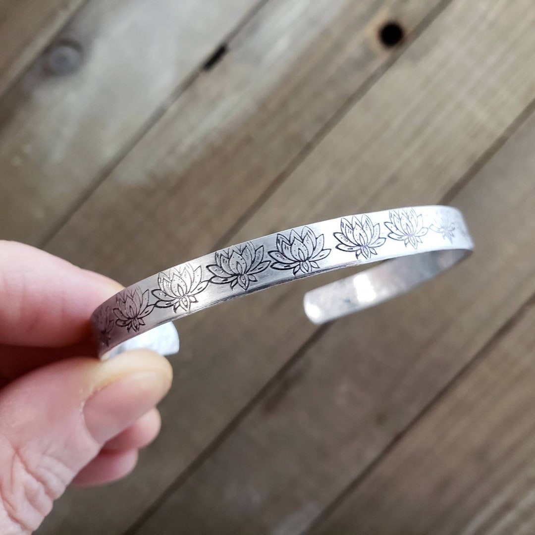Stamped Lotus Cuff - Stamped Yoga Jewelry - Lotus Flower - Zen Gifts ...