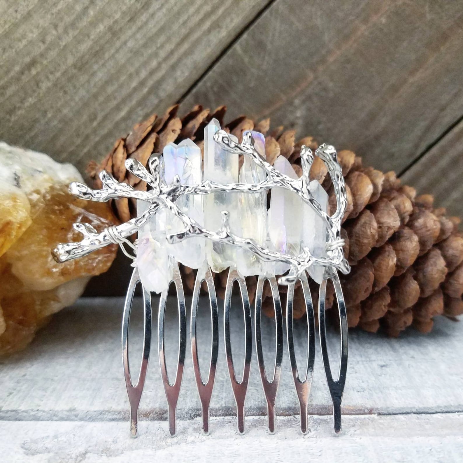 Quartz Crystal Hair Comb Winter Hair Comb Winter Bridal | Etsy