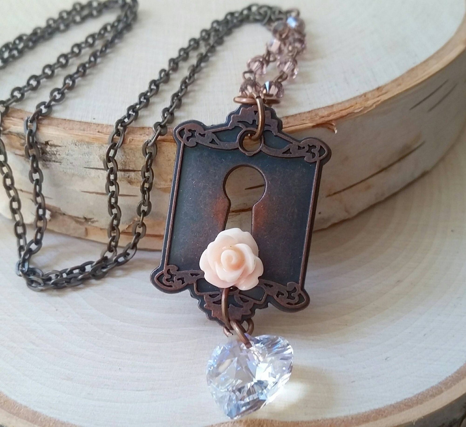 Crystal Key Necklace - Key Pendant - Lock and Key - Whimsical Jewelry ...