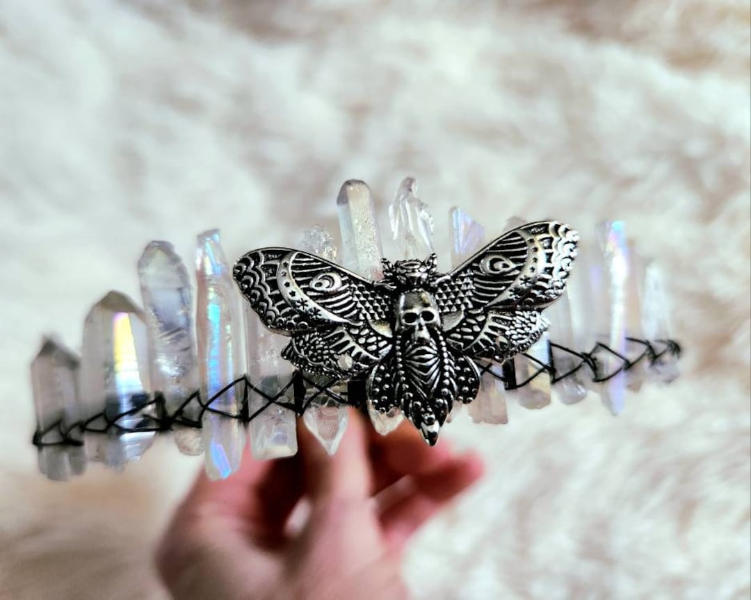 Queen of the Moths Head Piece Gothic Crystal Crown Death - Etsy
