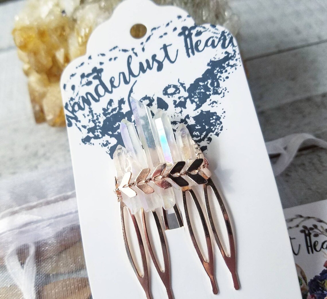 Rose Gold Hair Comb Quartz Hair Comb Boho Hair Accessory | Etsy