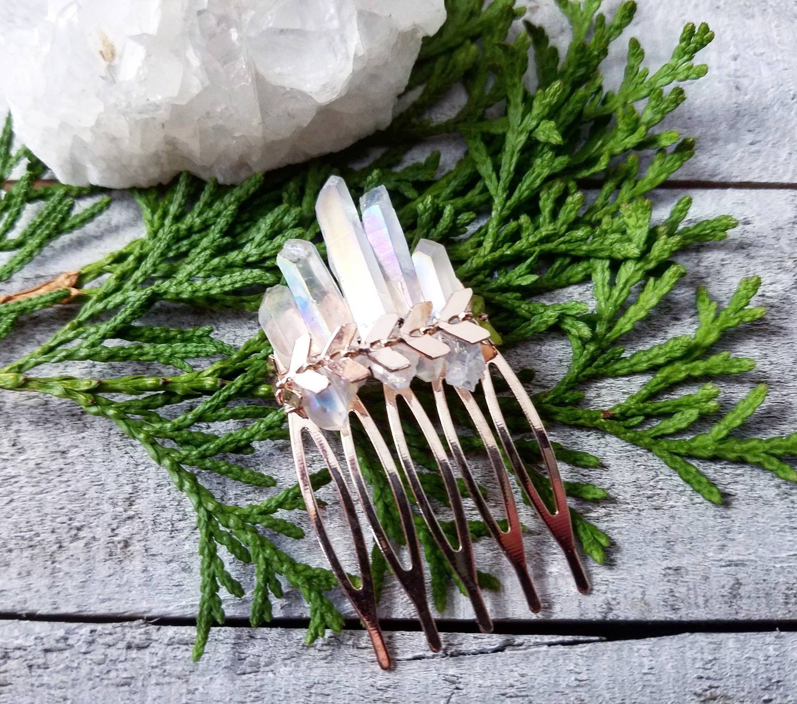 Rose Gold Hair Comb Quartz Hair Comb Boho Hair Accessory | Etsy