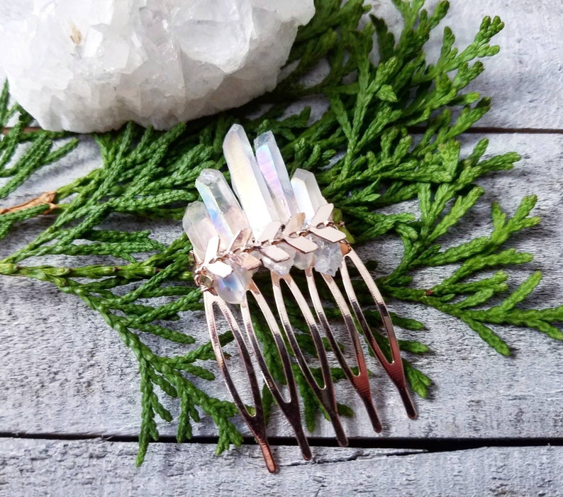 Rose gold hair comb Quartz hair comb boho hair accessory | Etsy