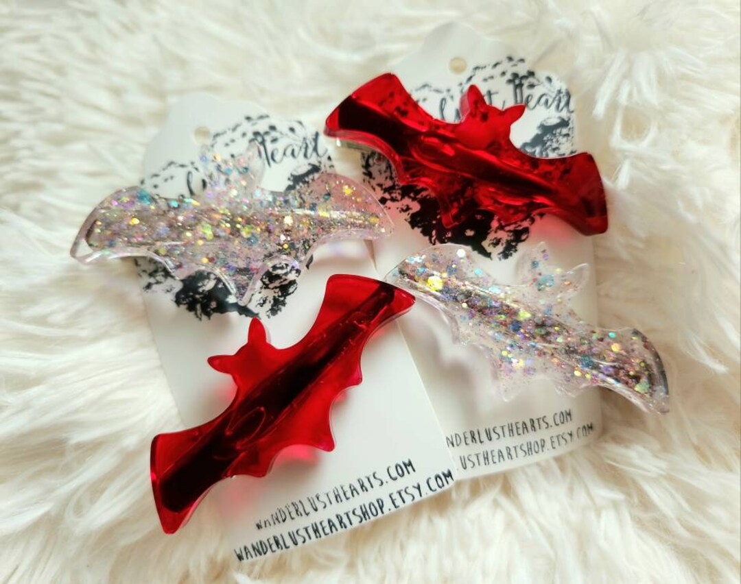 Bat Hair Clips - Valentine Hair Clips - 2pc Set Hair Clips - Bat Lover ...