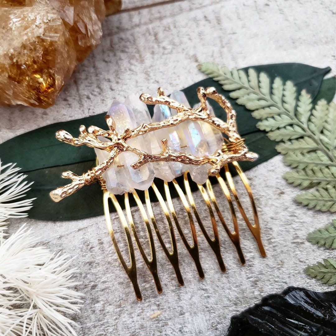 Quartz Crystal Hair Comb - Winter Hair Comb - Winter Bridal Hair Piece ...