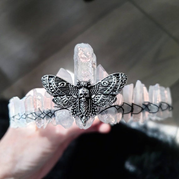 Queen of the Moths Head Piece Gothic Crystal Crown Death - Etsy