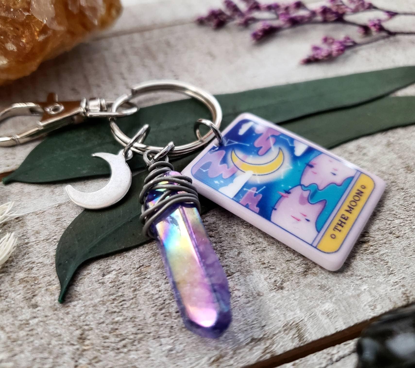 Moon Charm Keychain Moon Tarot Key Ring Tarot Gifts - Etsy