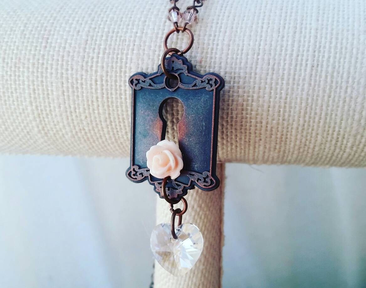 Crystal Key Necklace - Key Pendant - Lock and Key - Whimsical Jewelry ...