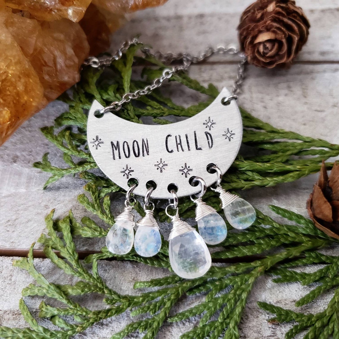 Moon Child Necklace Silver Moon Jewelry Boho Moon Necklace | Etsy