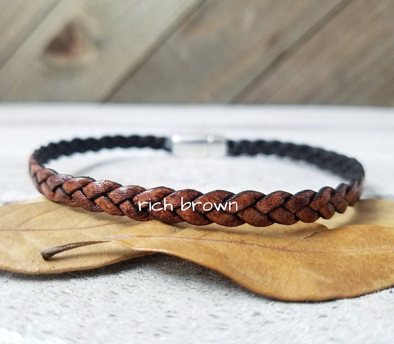 Braided Leather Bracelet Brown Leather Bracelet Braided | Etsy