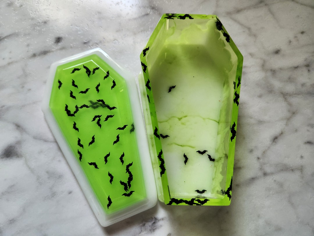Goth Stash Box - Bat Coffin Trinket Box - Bat Decor - Glow Coffin Dish ...