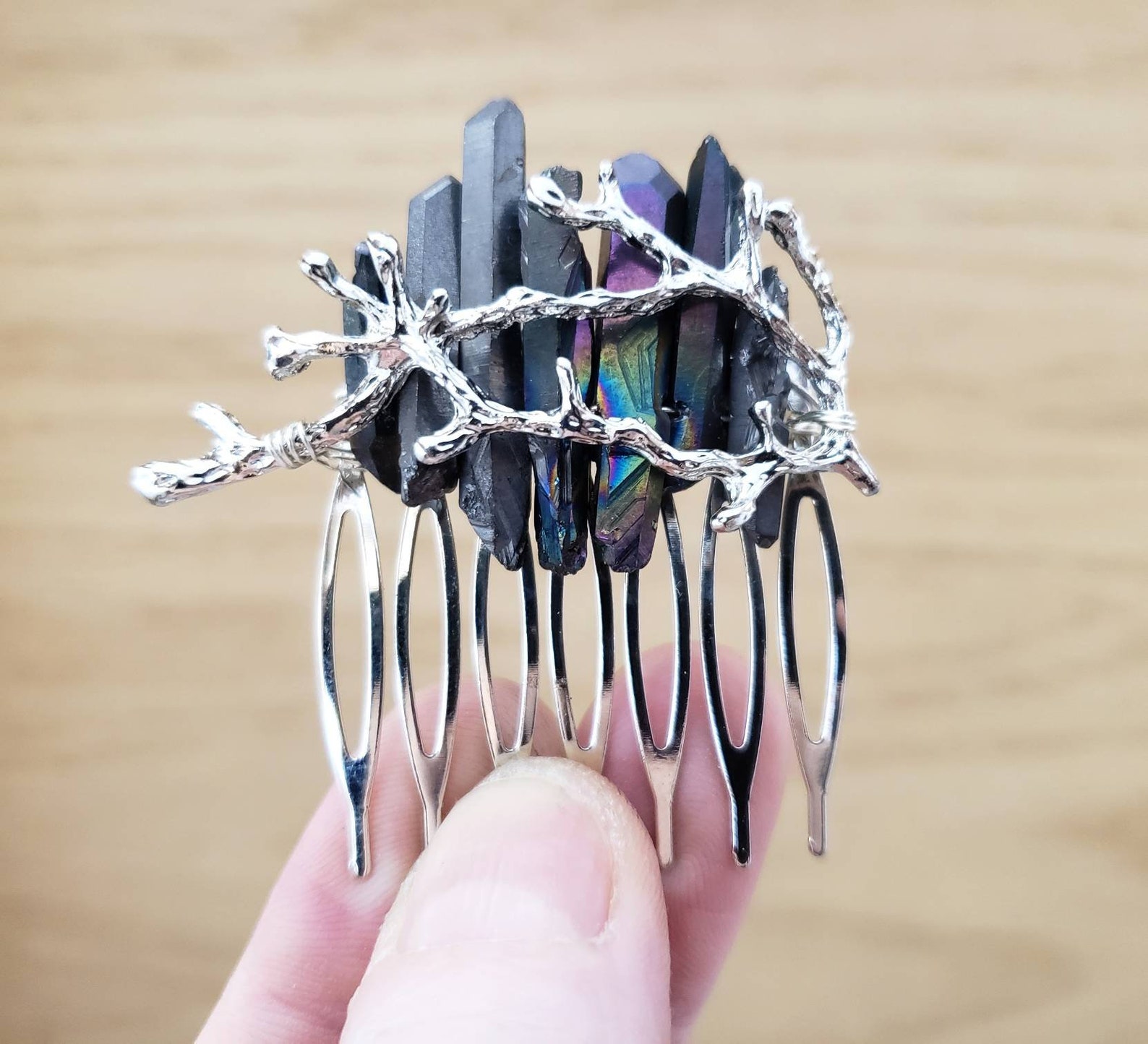 Black Quartz Hair Comb Branch Hair Piece Boho Winter | Etsy