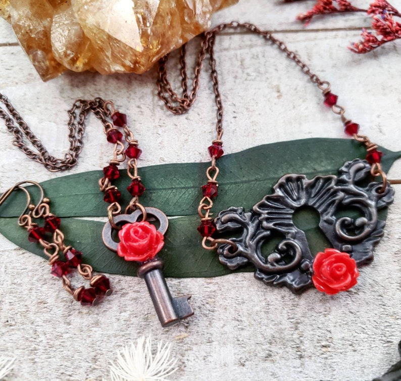 Goth Victorian Jewelry Set Gothic Key Necklace Blood Red - Etsy