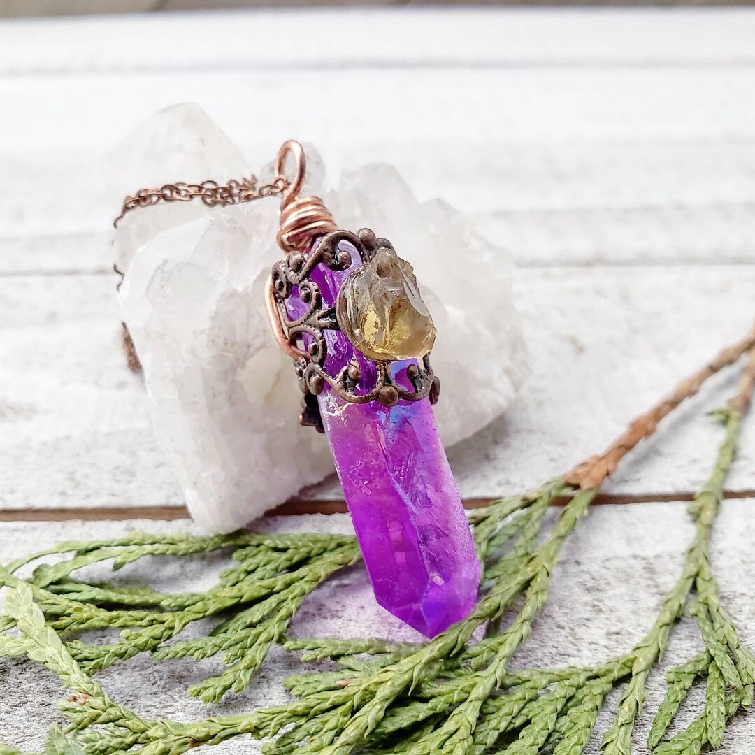 Boho Quartz Necklace - Aura Quartz Necklace - Quartz Crystal - Quartz ...