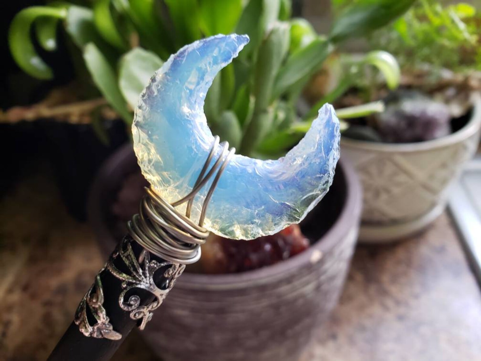 Crystal Moon hair stick opal moon hair stick moon hair | Etsy