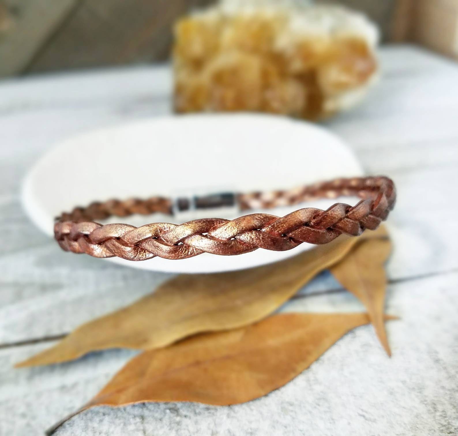 Braided Leather Bracelet Brown Leather Bracelet Braided | Etsy