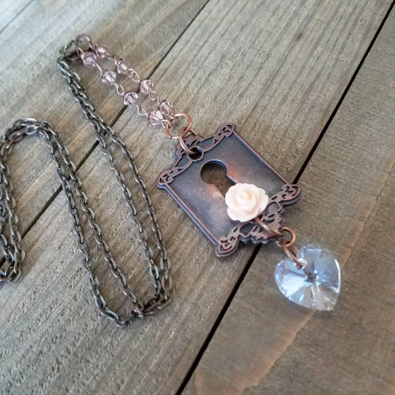 Crystal Key Necklace - Key Pendant - Lock and Key - Whimsical Jewelry ...