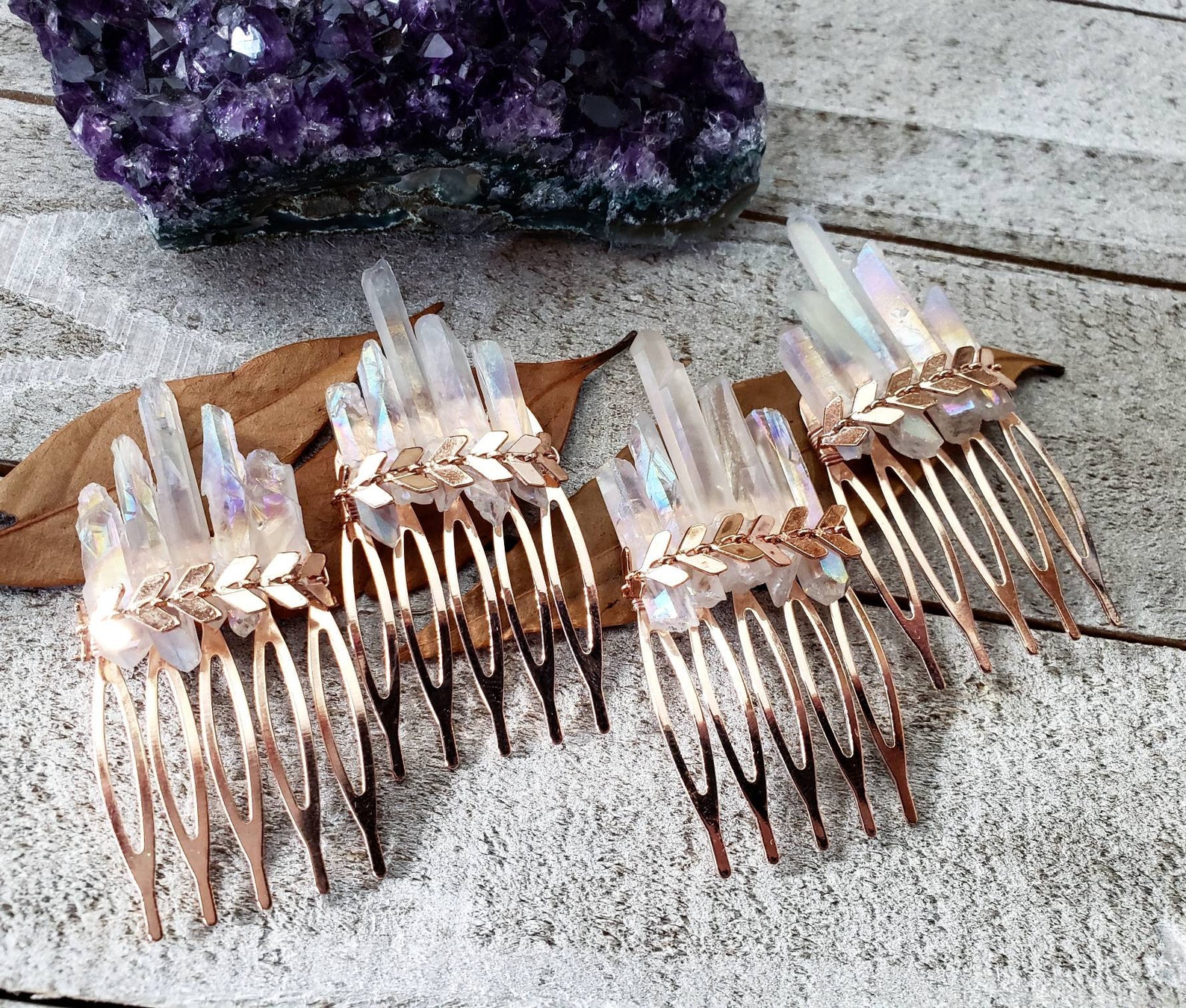 Rose Gold Hair Comb Quartz Hair Comb Boho Hair Accessory | Etsy