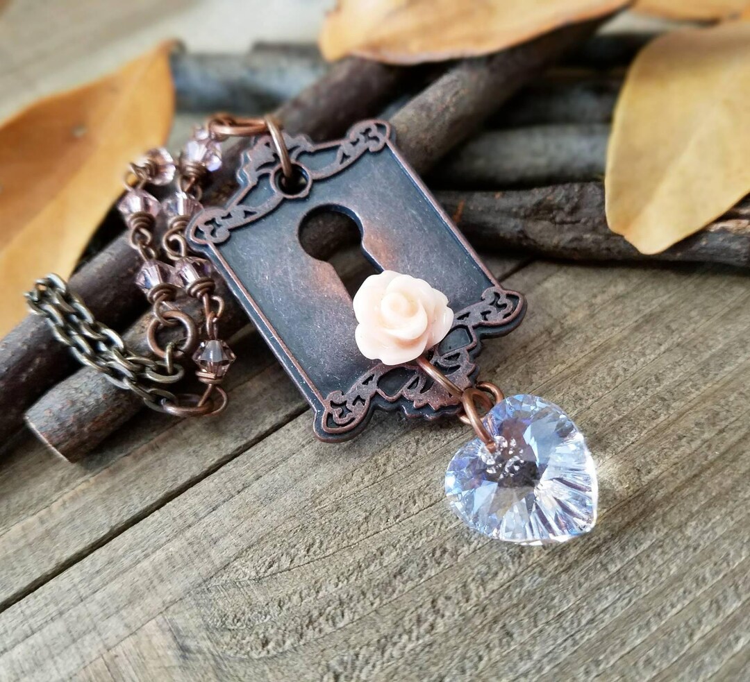 Crystal Key Necklace - Key Pendant - Lock and Key - Whimsical Jewelry ...
